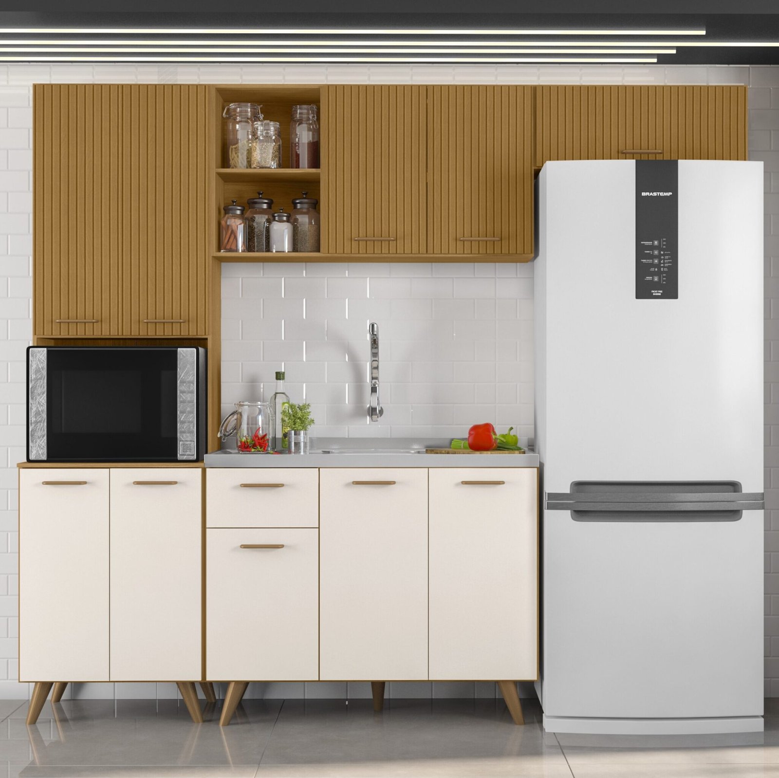 Cozinha Olinda Freijó/Ripado/Off White – POLIMAN – CATÁLOGO DE MÓVEIS RJ