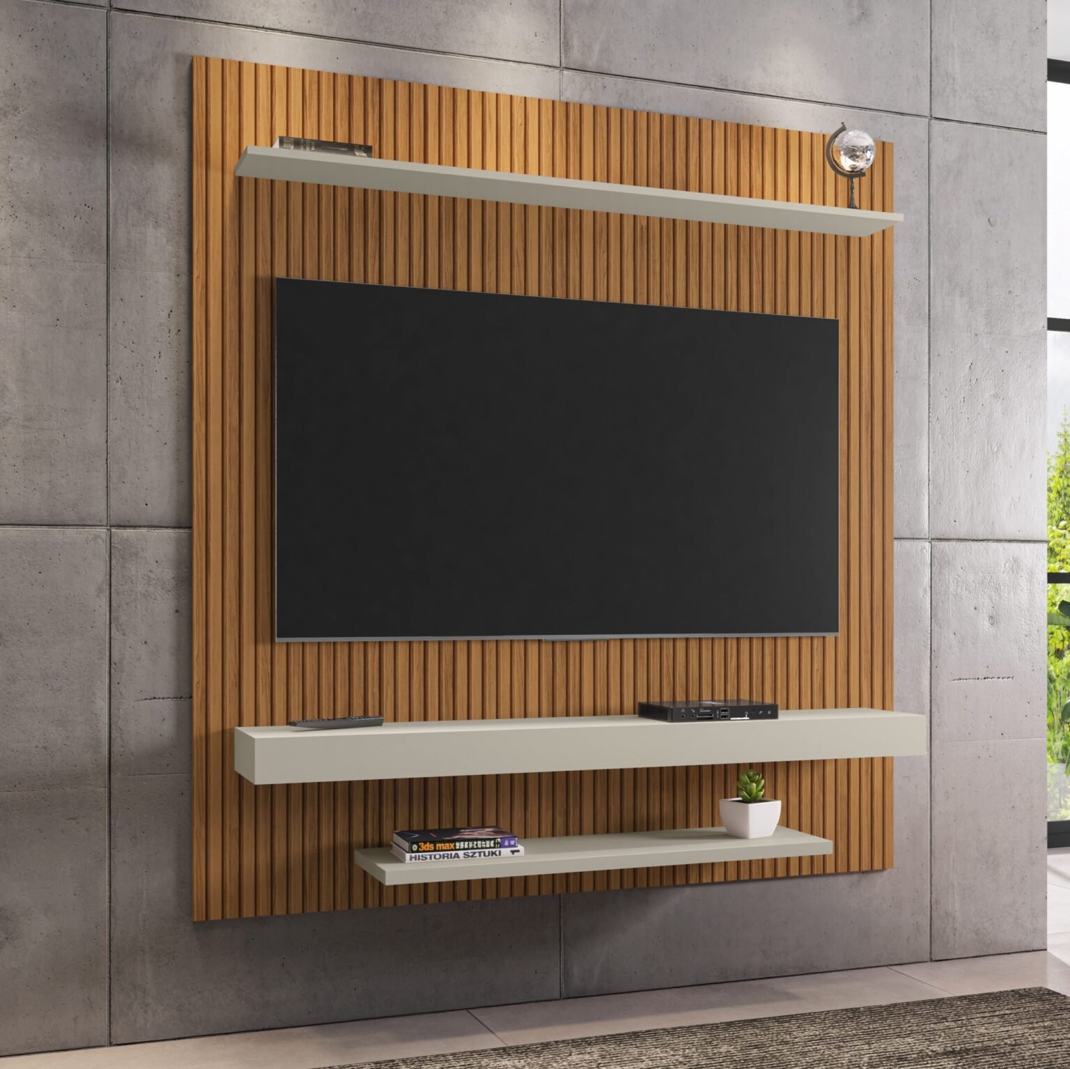 Painel até 60″ Leme Ripado/Off White – BECHARA – CATÁLOGO DE MÓVEIS RJ