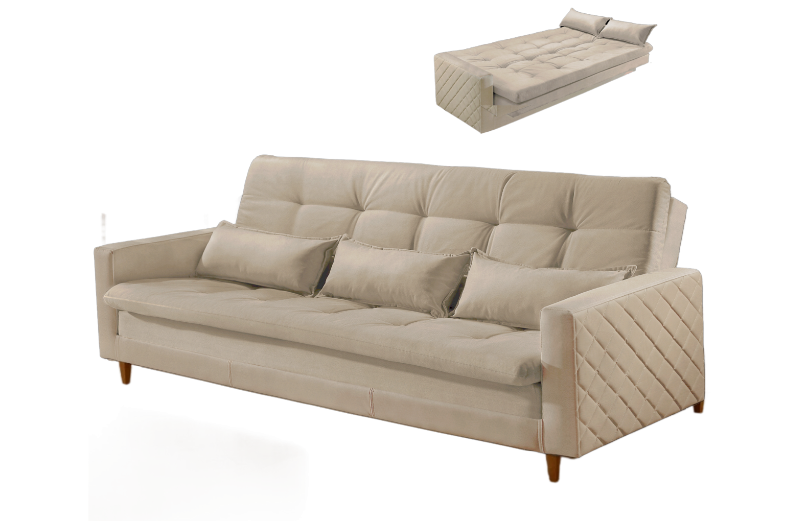 Sofá Cama Viena 2,10 m Linho Bege – LUXURY ESTOFADOS – CATÁLOGO DE ...