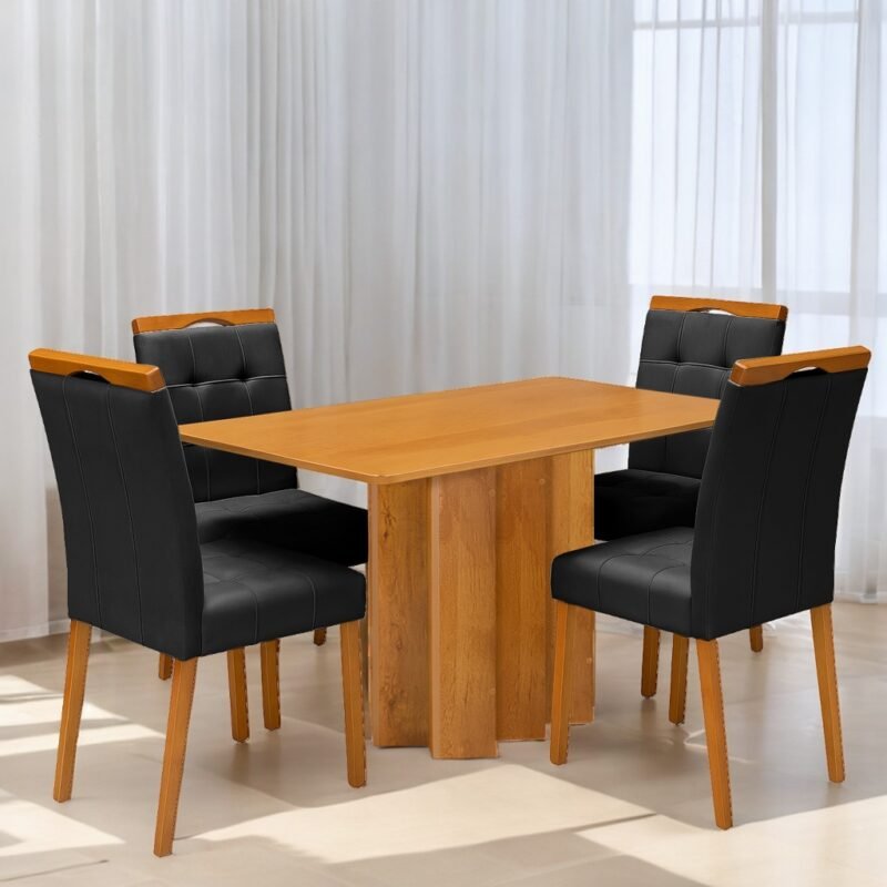Mesa Recife 120 Cinamomo Laminado com 4 Cadeiras Sophia Veludo Preto ...