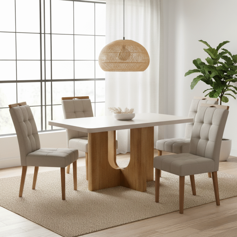 Mesa Dora 120 120 (Tampo 40 mm) Cinamomo/Off White com 4 Cadeiras ...