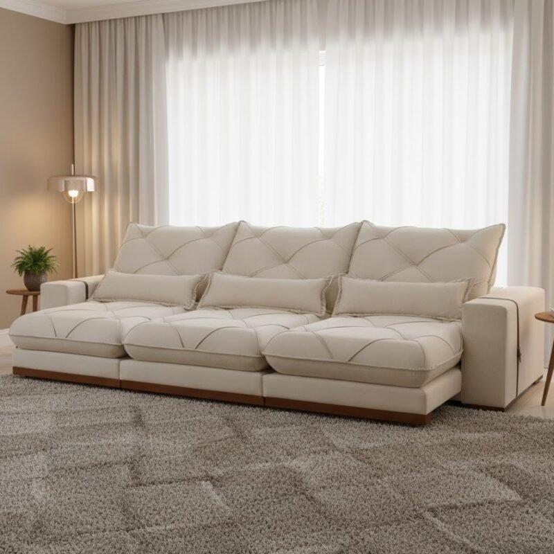 Sofa Retratil e Reclinavel Diamante/Bahia 3,50 m Veludo Bege 200 ...