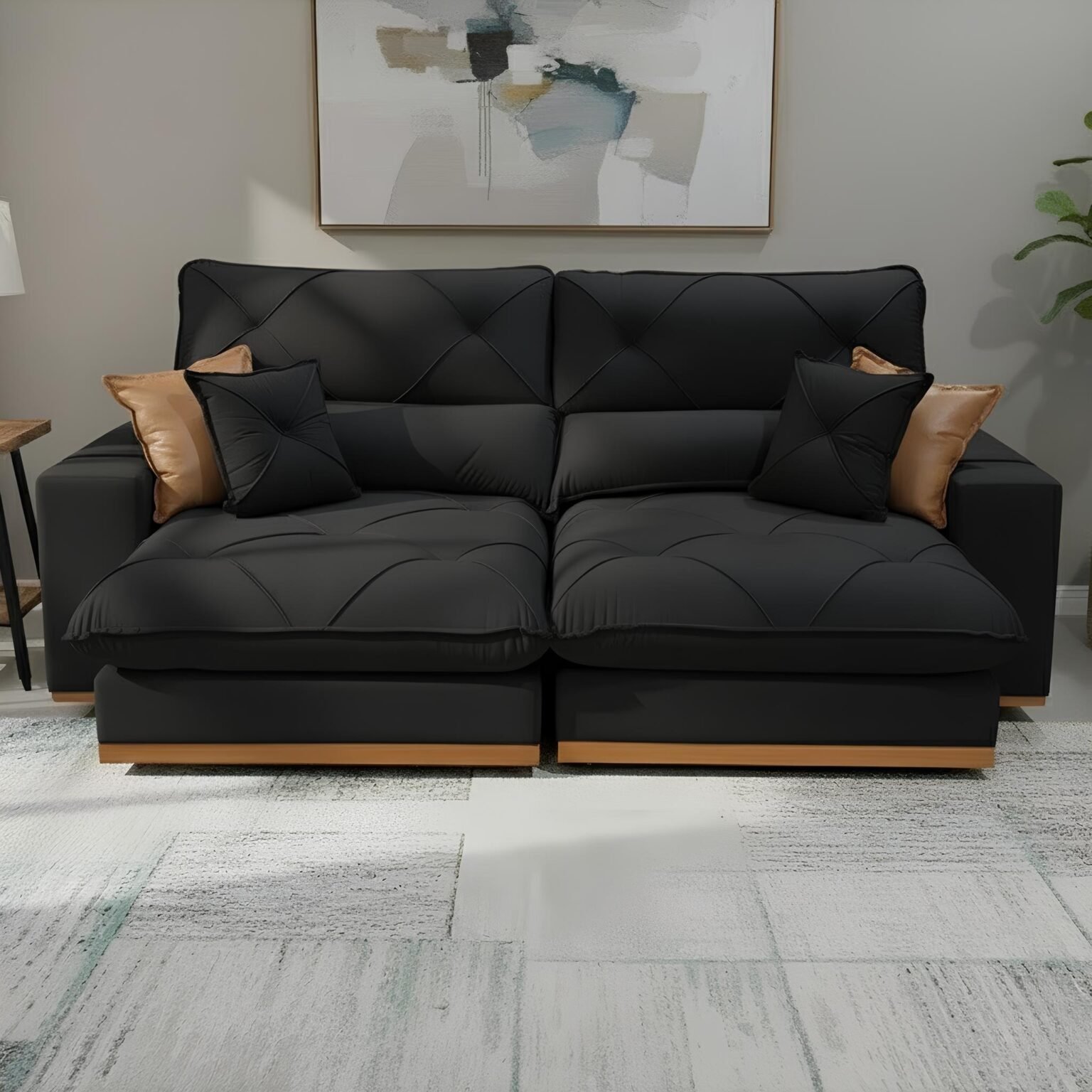 Sofa Retratil e Reclinavel Aquiles/Gran Bello 2,50 m Veludo Preto 111 ...