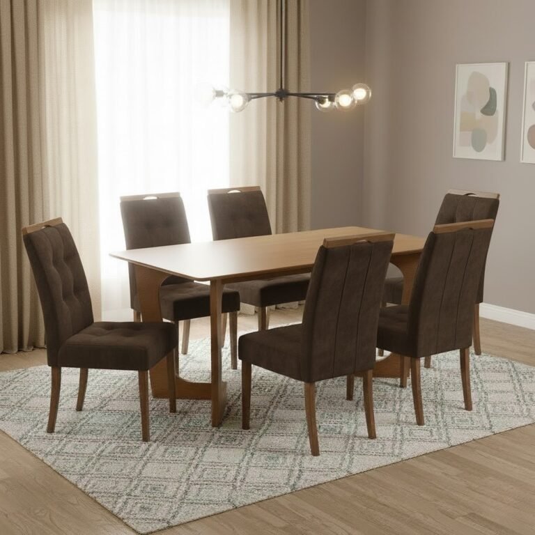 Mesa Dubai 160 (Tampo Londres s/vidro) Cinamomo com 6 Cadeiras Sophia ...