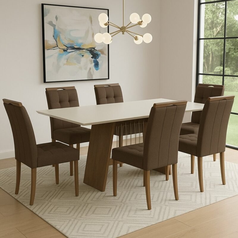 Mesa Damiana BA56 160 Canela/Off White com 6 Cadeiras Sophia Veludo ...