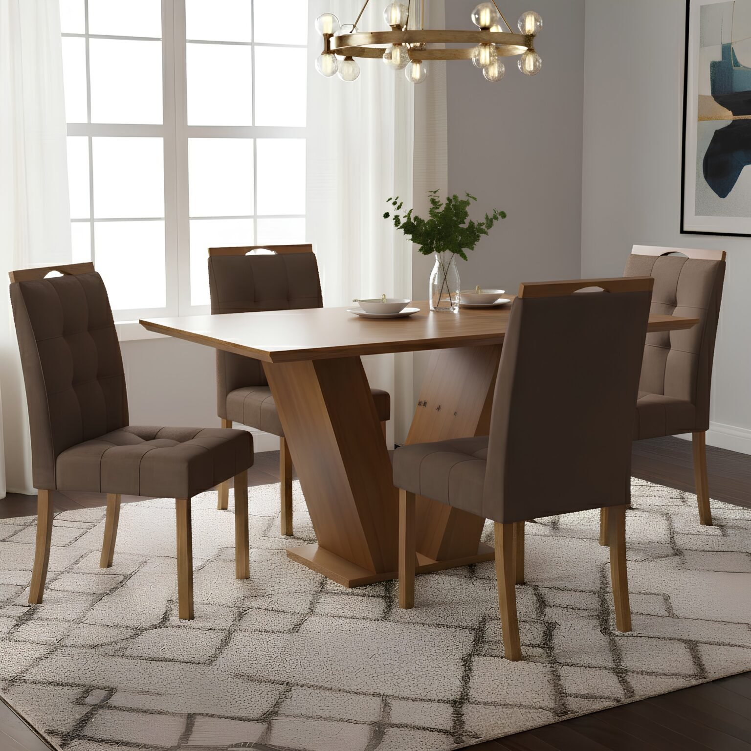 Mesa Classic 120 Cinamomo Laminado com 4 Cadeiras Sophia Veludo Marrom ...