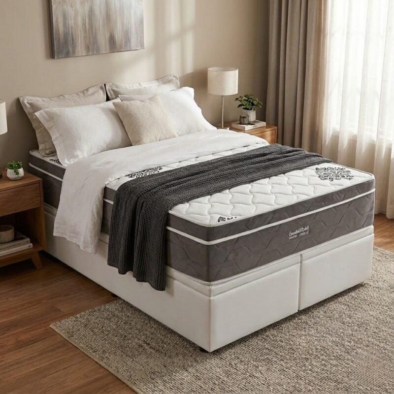 Colchão Queen Essential Pocket D26 + Base Box Baú Corino Branco ...