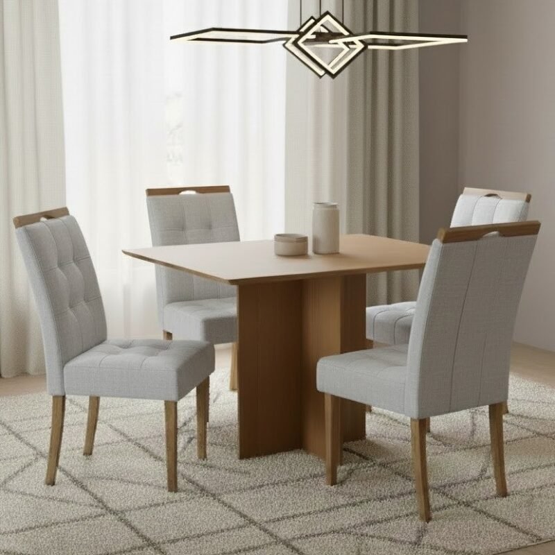 Mesa Pérola 90 Imbuia Mel (Tampo Viena s/vidro) com 4 Cadeiras Sophia ...
