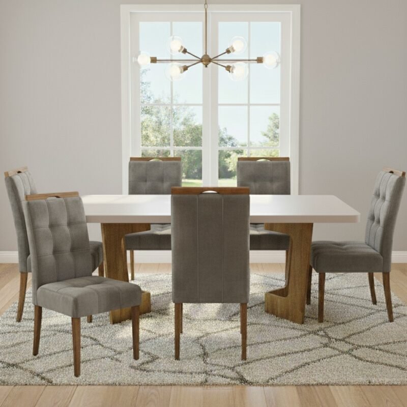 Mesa Liz 160 (Tampo 40 mm) Cinamomo/Off White com 6 Cadeiras Sophia ...