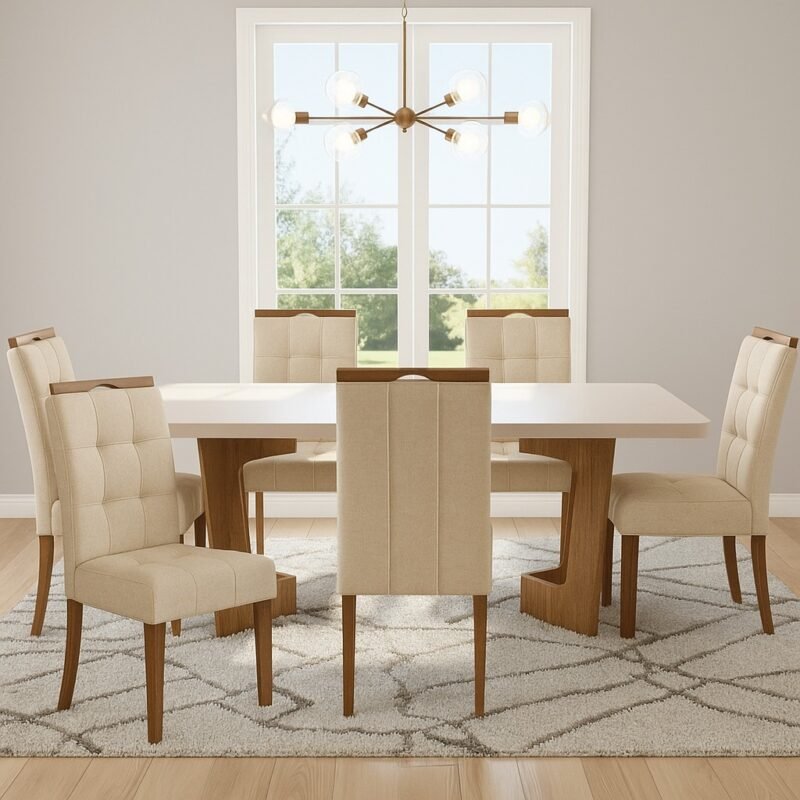 Mesa Liz 160 (Tampo 40 mm) Cinamomo/Off White com 6 Cadeiras Sophia ...