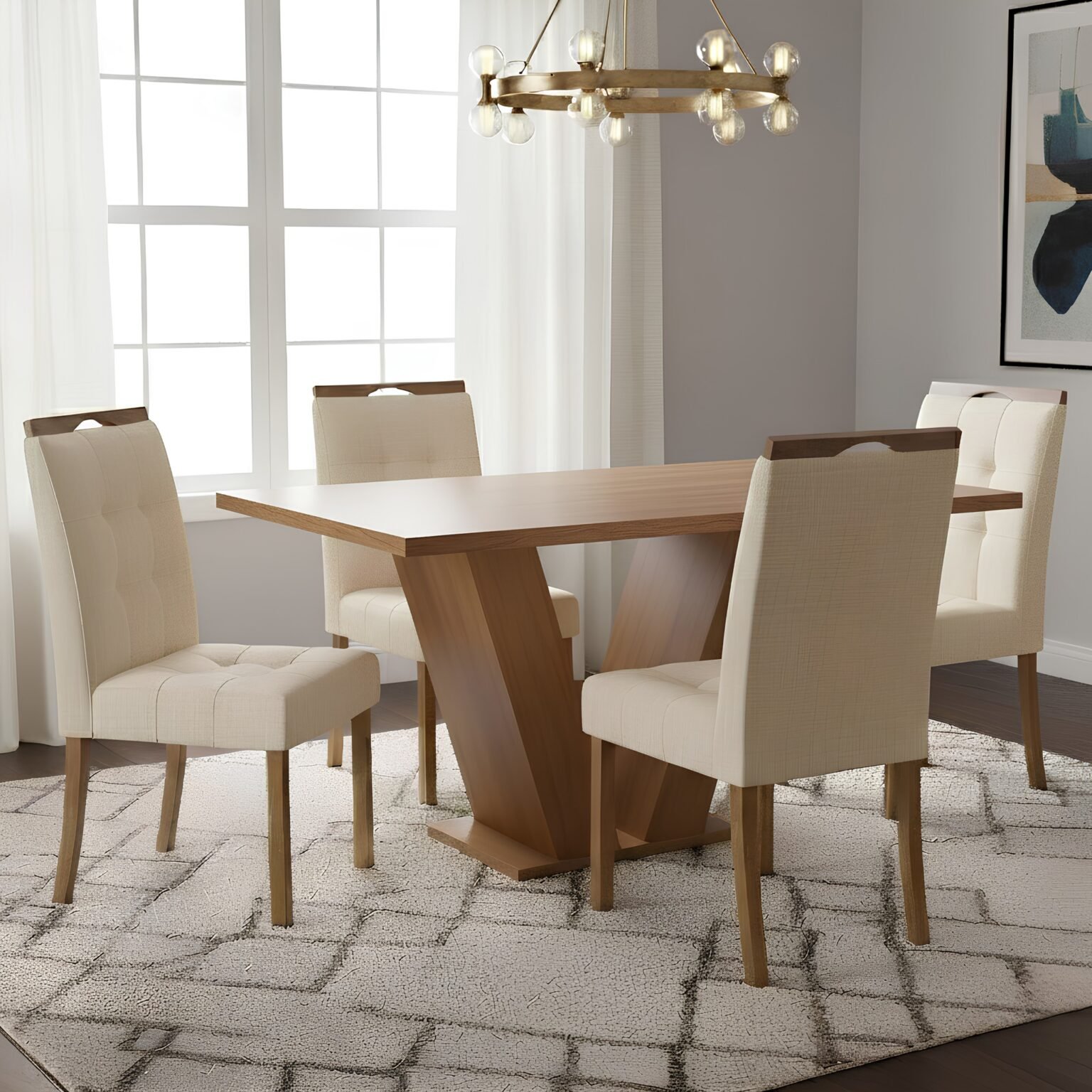 Mesa Classic 120 Cinamomo Laminado com 4 Cadeiras Sophia Linho Bege 200 ...