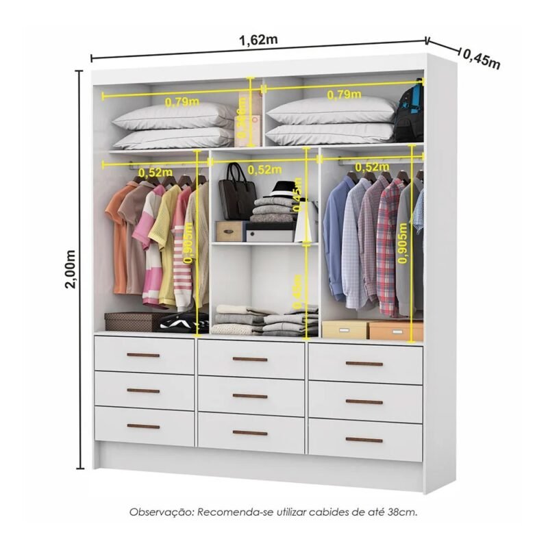 Guarda-Roupa 3 Portas Sevilha (com espelho) 1,62 m Branco – CARIOCA ...